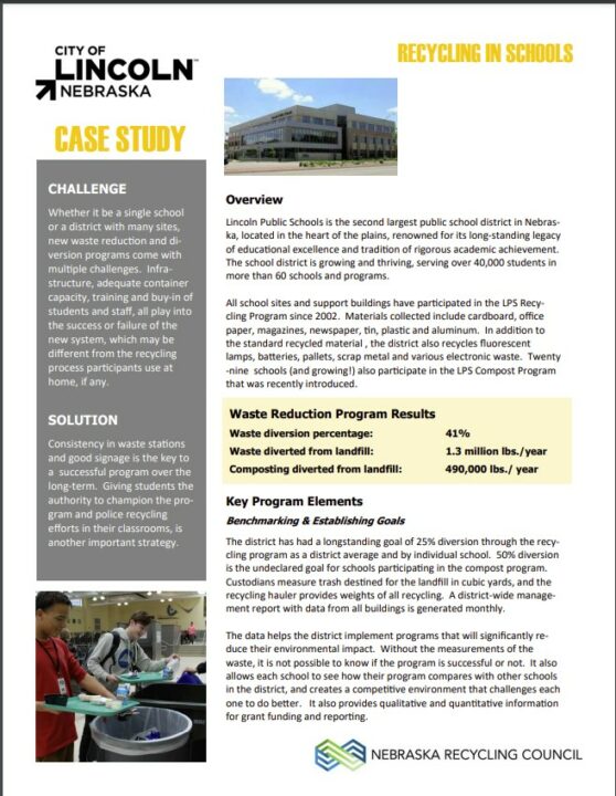 RECYCLING IN SCHOOLS CASE STUDY: Lincoln Public Schools | Nebraska ...